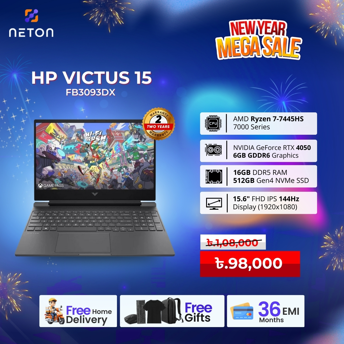 HP Victus 15 Ryzen 7 7445HS RTX 4050 6GB 16/512GB 15.6" 144Hz